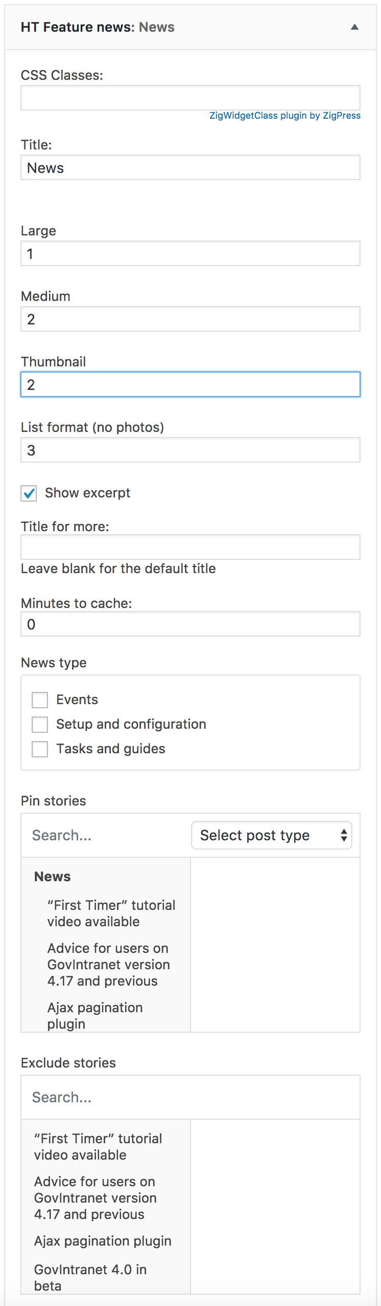 HT Feature news widget (Manage widgets) - tasks and guides